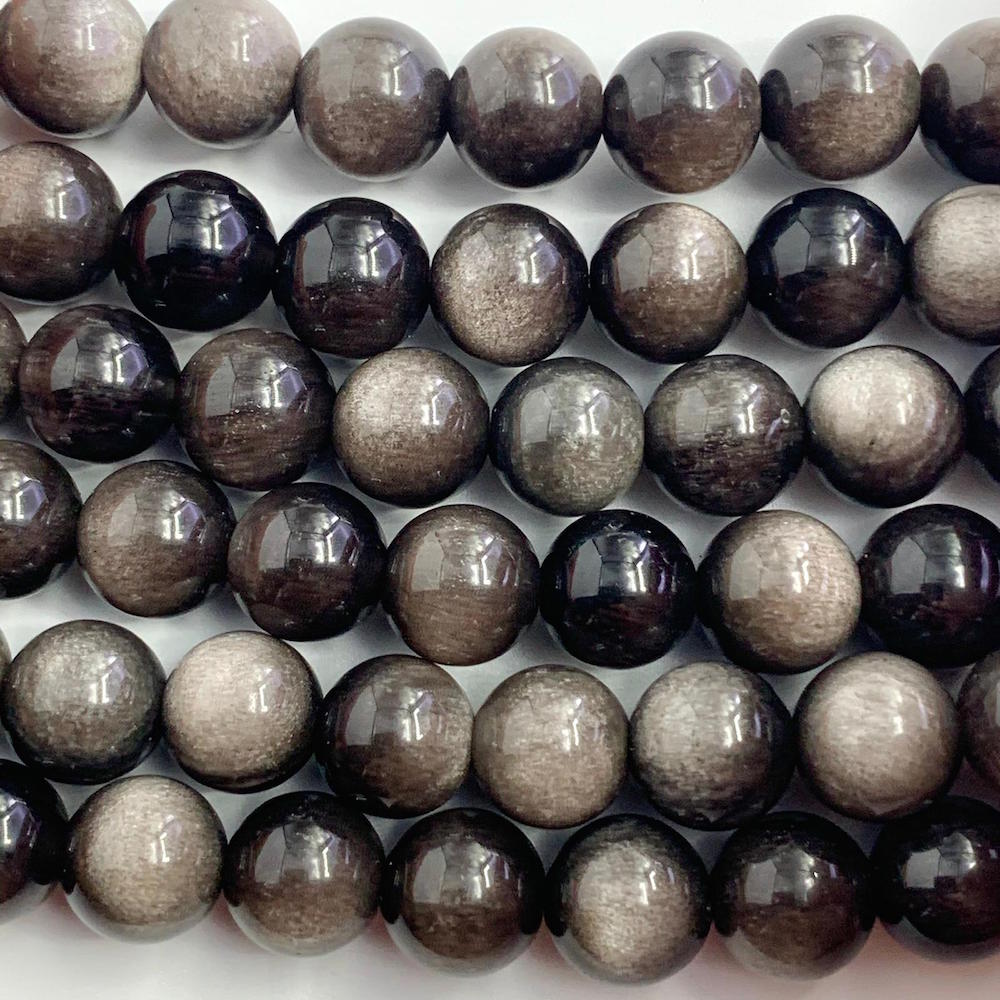 Silver Obsidian Smooth Round 10mm Beads 38cm Strand • Chalmers Gems