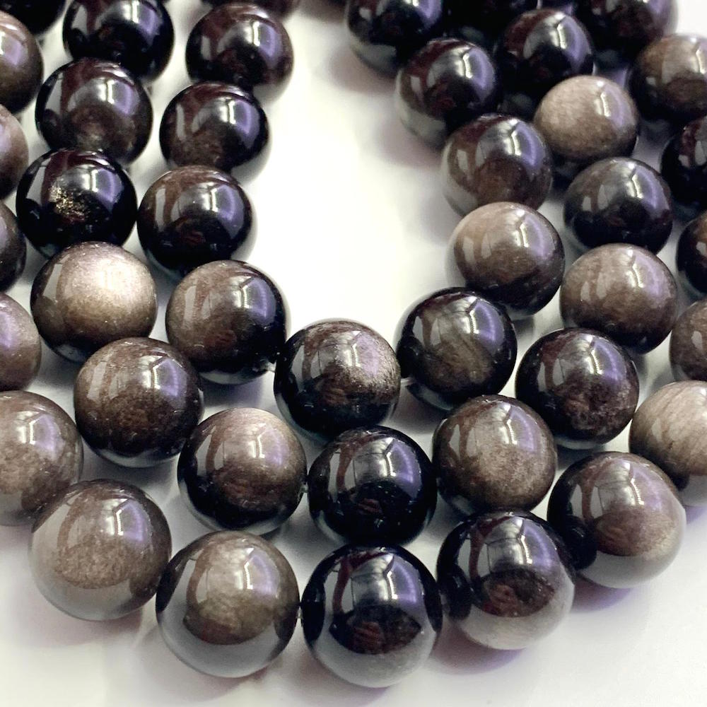 Silver Obsidian Smooth Round 12mm Beads 38cm Strand • Chalmers Gems