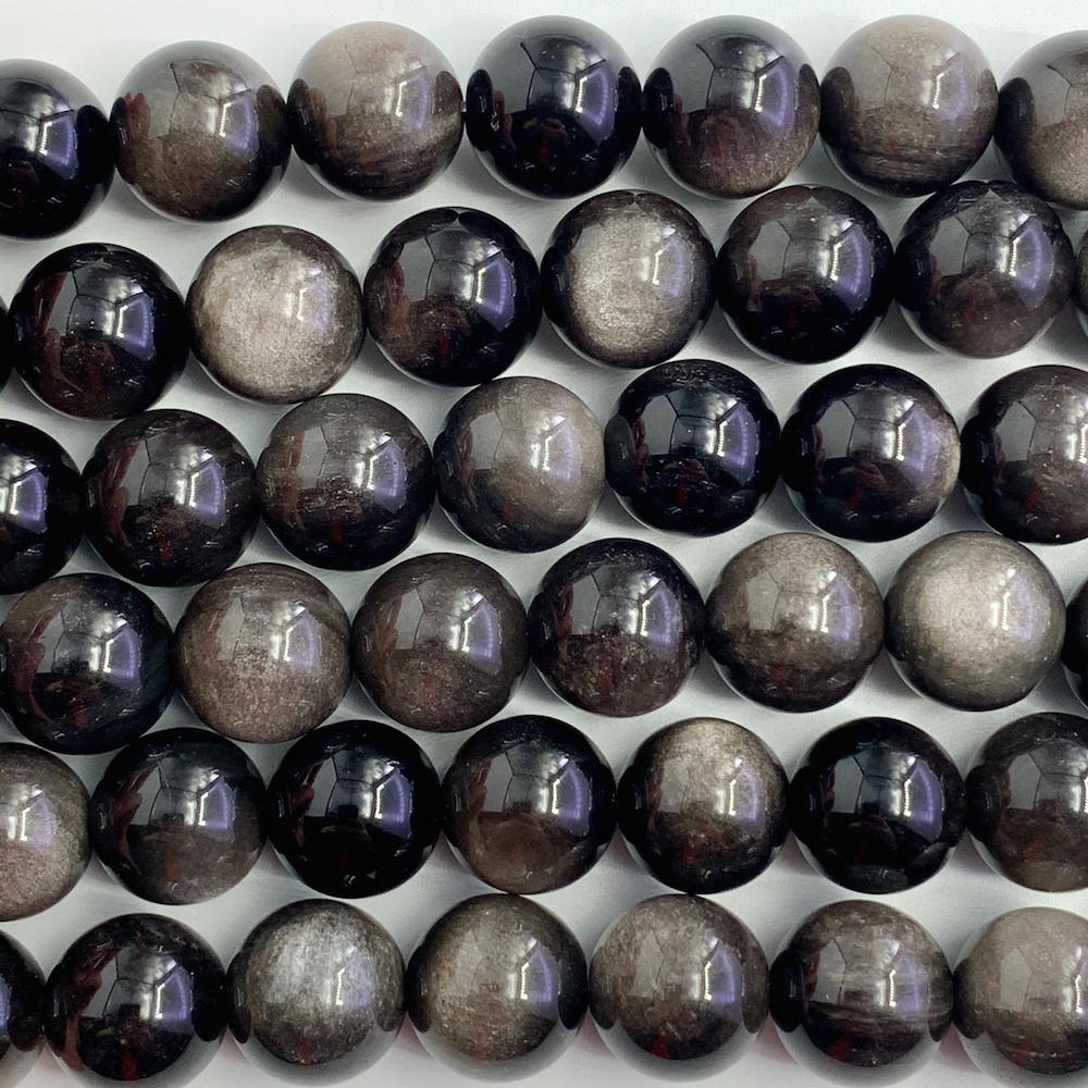 Silver Obsidian Smooth Round 12mm Beads 38cm Strand • Chalmers Gems