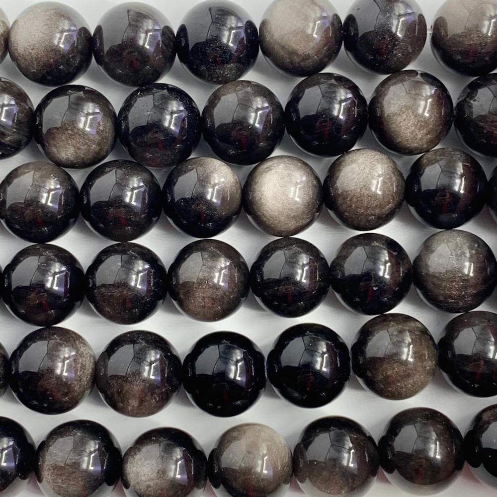 Silver Obsidian Smooth Round 14mm Beads 38cm Strand • Chalmers Gems
