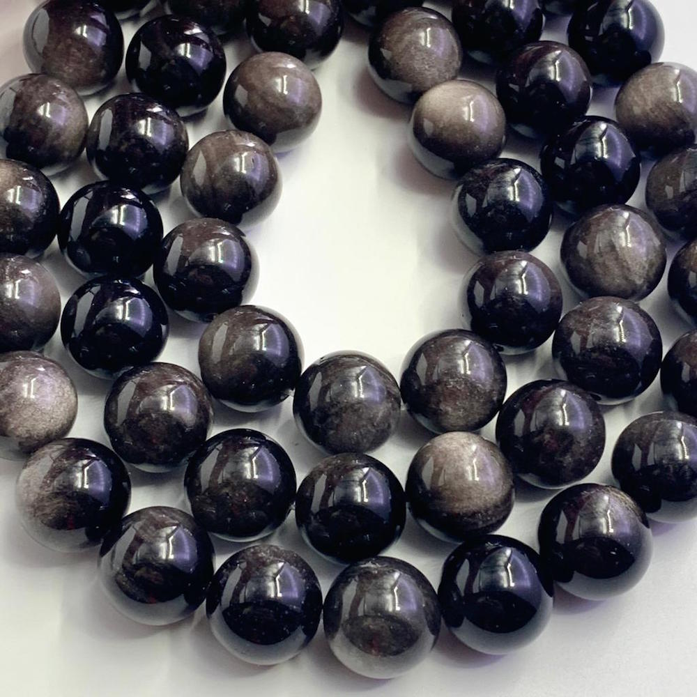 Silver Obsidian Smooth Round 14mm Beads 38cm Strand • Chalmers Gems