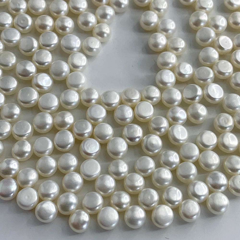 Fresh Water Cultured White Double Button Pearls Top Drilled 6mm 38cm ...