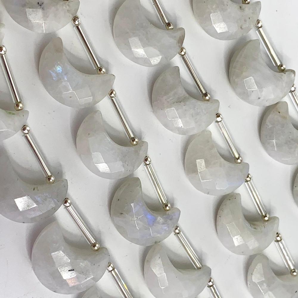 Rainbow Moonstone Faceted Moons Approx 22mm 8pcs • Chalmers Gems