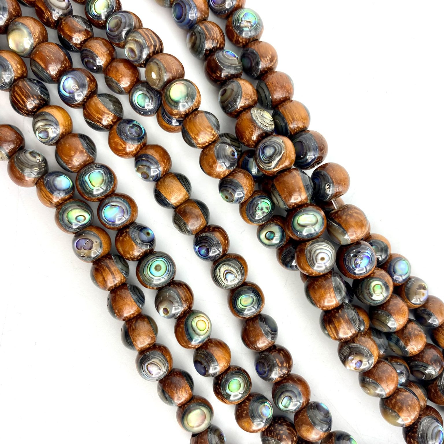 Abelone Inlay Wood Beads Approx 8mm 20cm Strand • Chalmers Gems