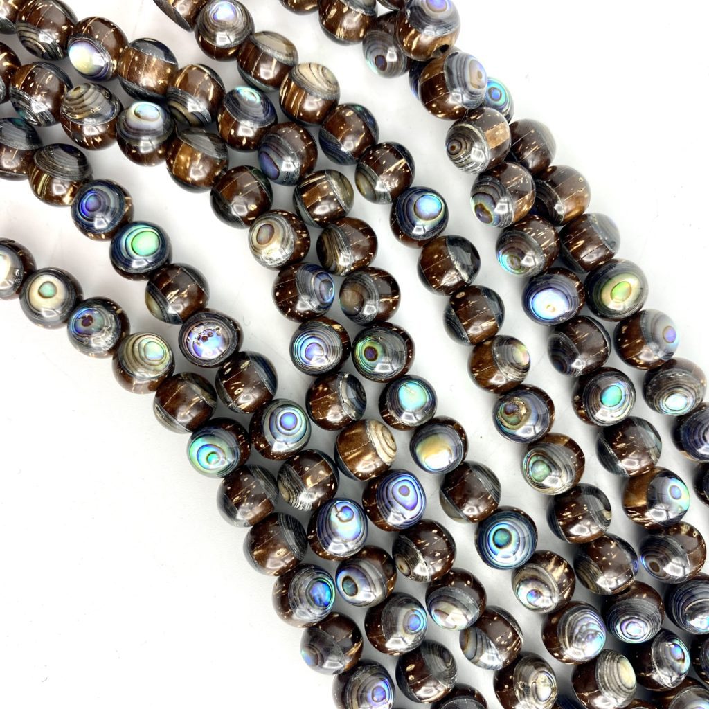 Abelone Inlay Dark Wood Beads Approx 8mm 20cm Strand • Chalmers Gems