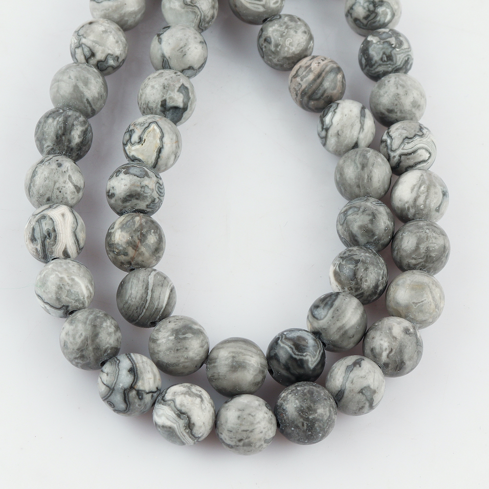 Grey Jasper 8mm Smooth Rounds 38cm Strand INDIA • Chalmers Gems