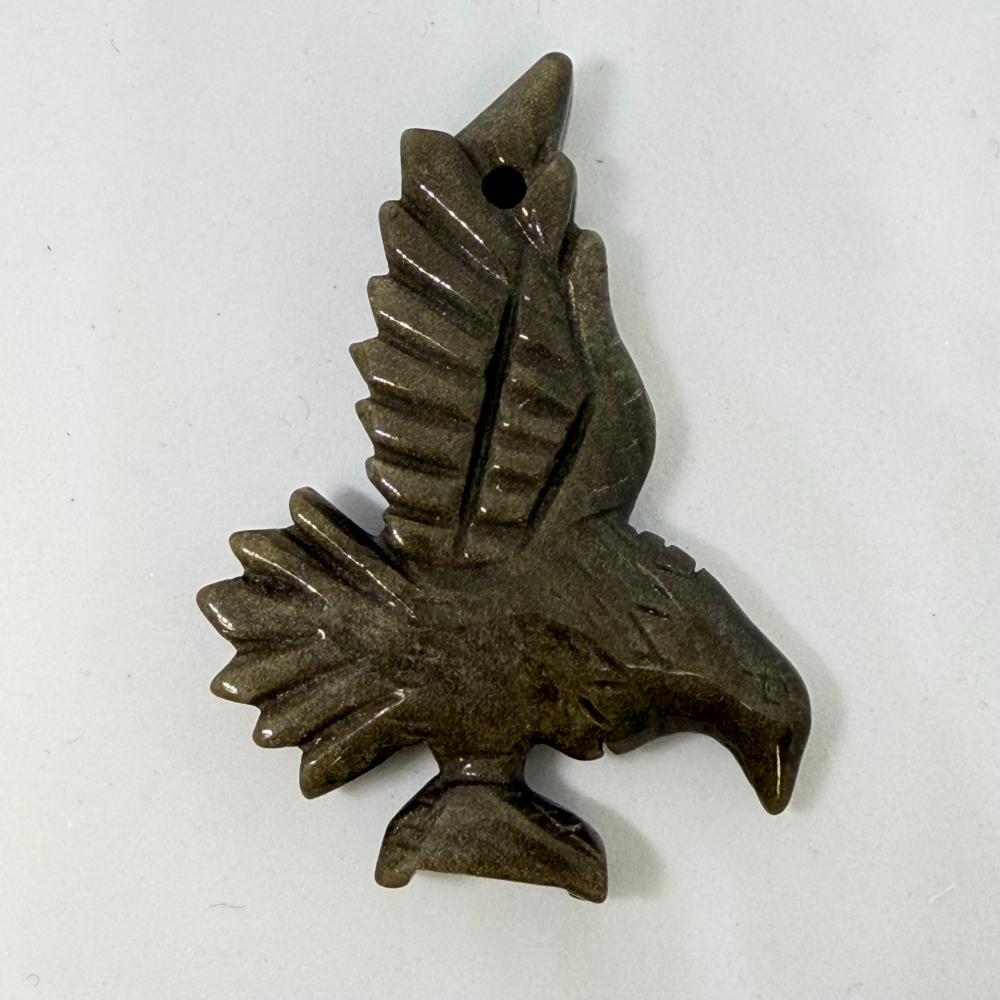 Golden Obsidian Carved Eagle with 5mm Drill Hole Approx 6.5cm x 4.5cm ...